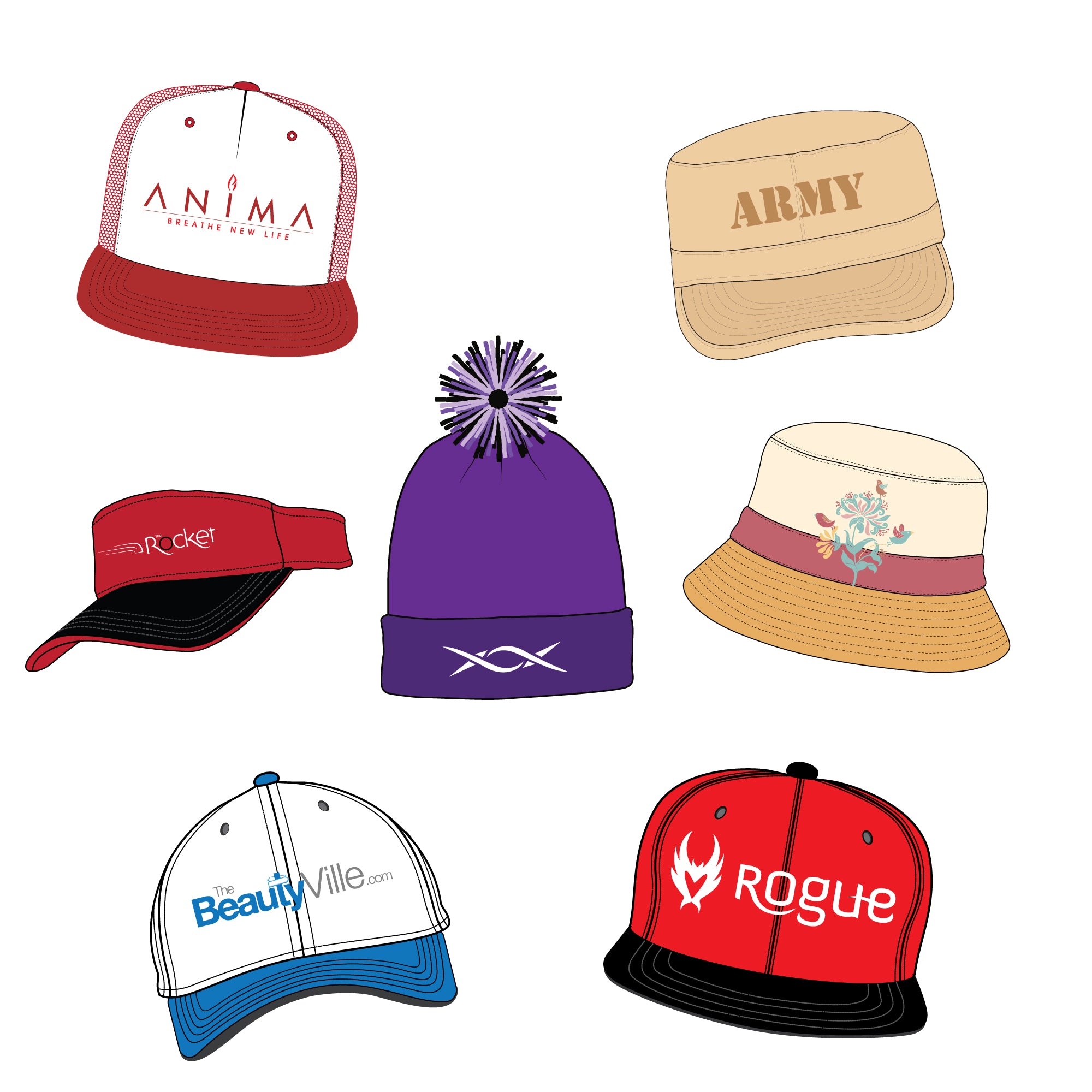 Hats/Caps Bundle - Bucket Hats, Curved Brim Hats, Flat Brim Hats, Mili ...