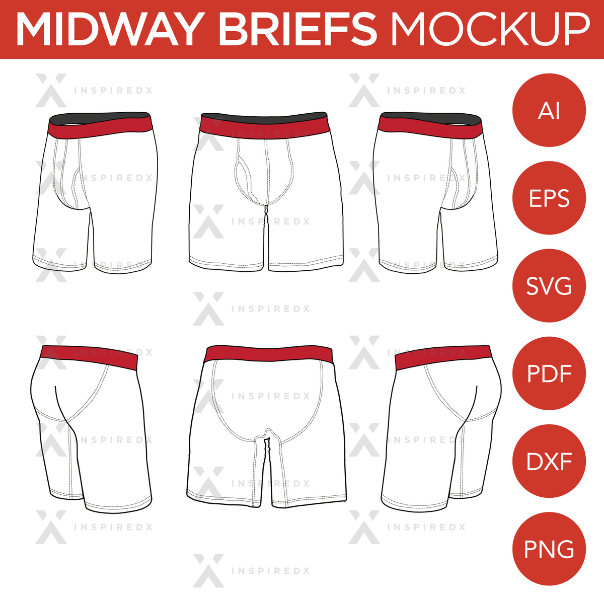 Midway Boxer Briefs - Mockup and Template - 6 Angles, Layered, Detaile ...