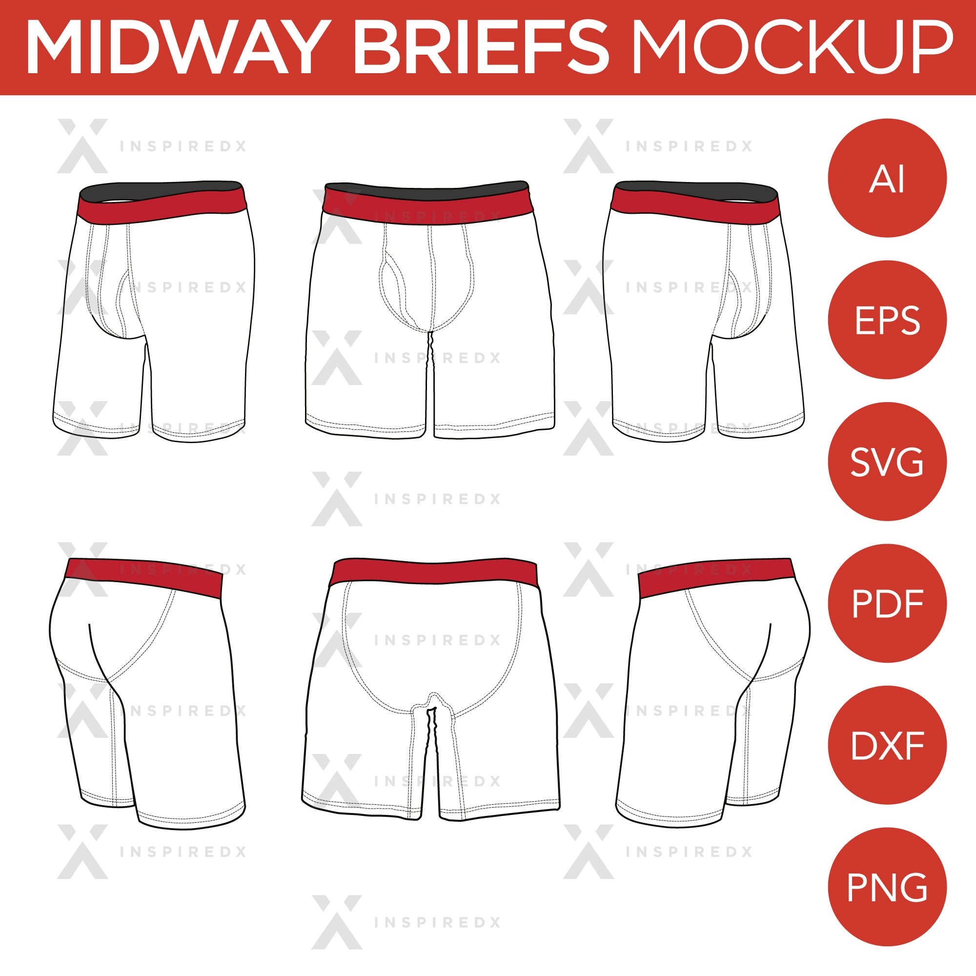 Midway Boxer Briefs - Mockup and Template - 6 Angles, Layered, Detaile ...